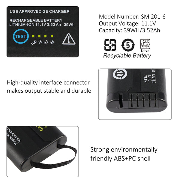 SM201-6 Battery For GE B20 B30 B40 Healthcare Dash 3000 4000 5000 ...