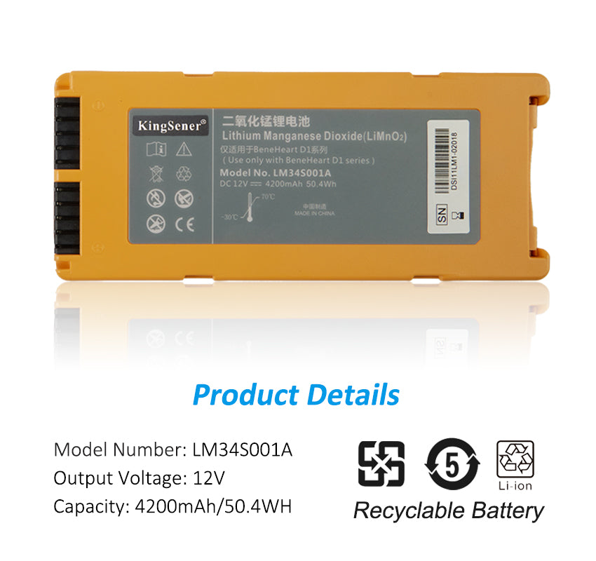 Mindray LM34S001A Battery For BeneHeart D1 Lithium Manganese Dioxide ...